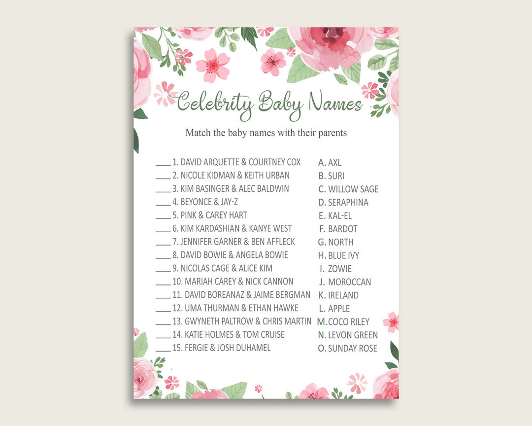 Pink Green Celebrity Baby Names, Watercolor Flowers Baby Shower Girl ...
