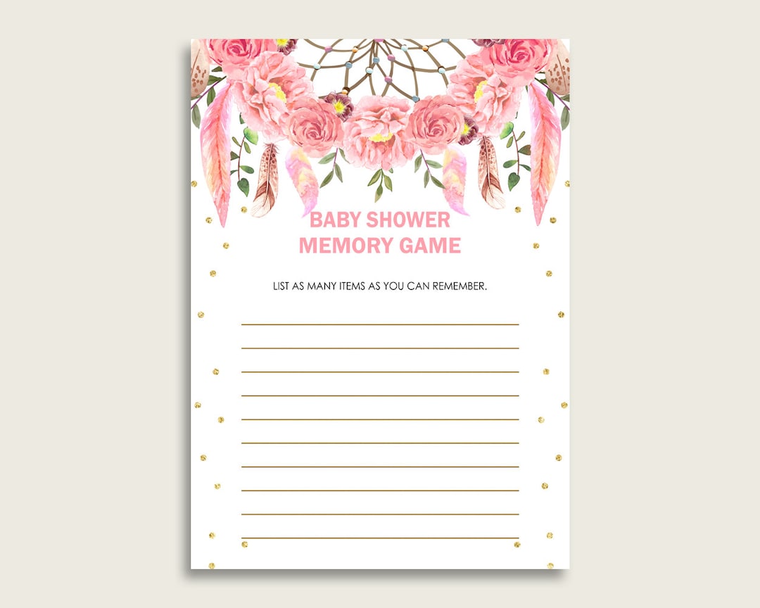 Dreamcatcher Baby Shower Memory Game, Pink Gold Memory Guessing Game ...
