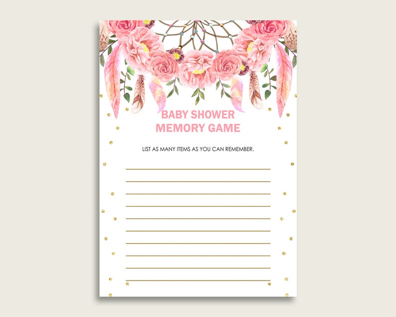 Dreamcatcher Baby Shower Memory Game, Pink Gold Memory Guessing Game ...