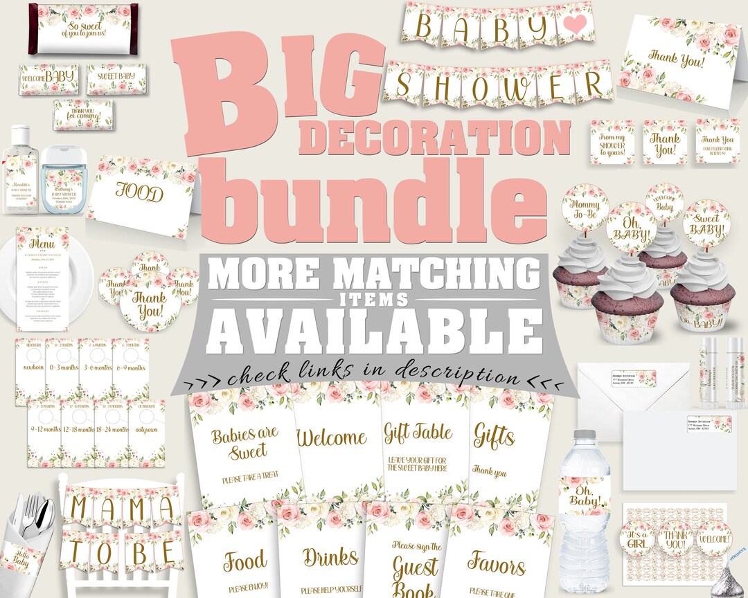 Baby Shower Decorations Bundle Girl, Floral Baby Shower Decor ...