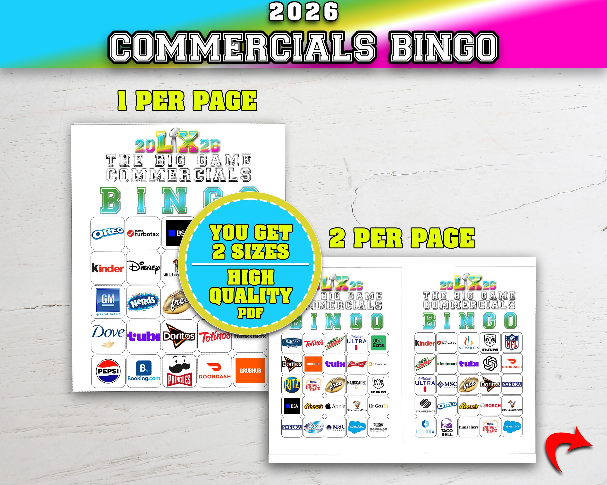 Football Commercials Bingo 2026 - Big Game Party Printable - Etsy