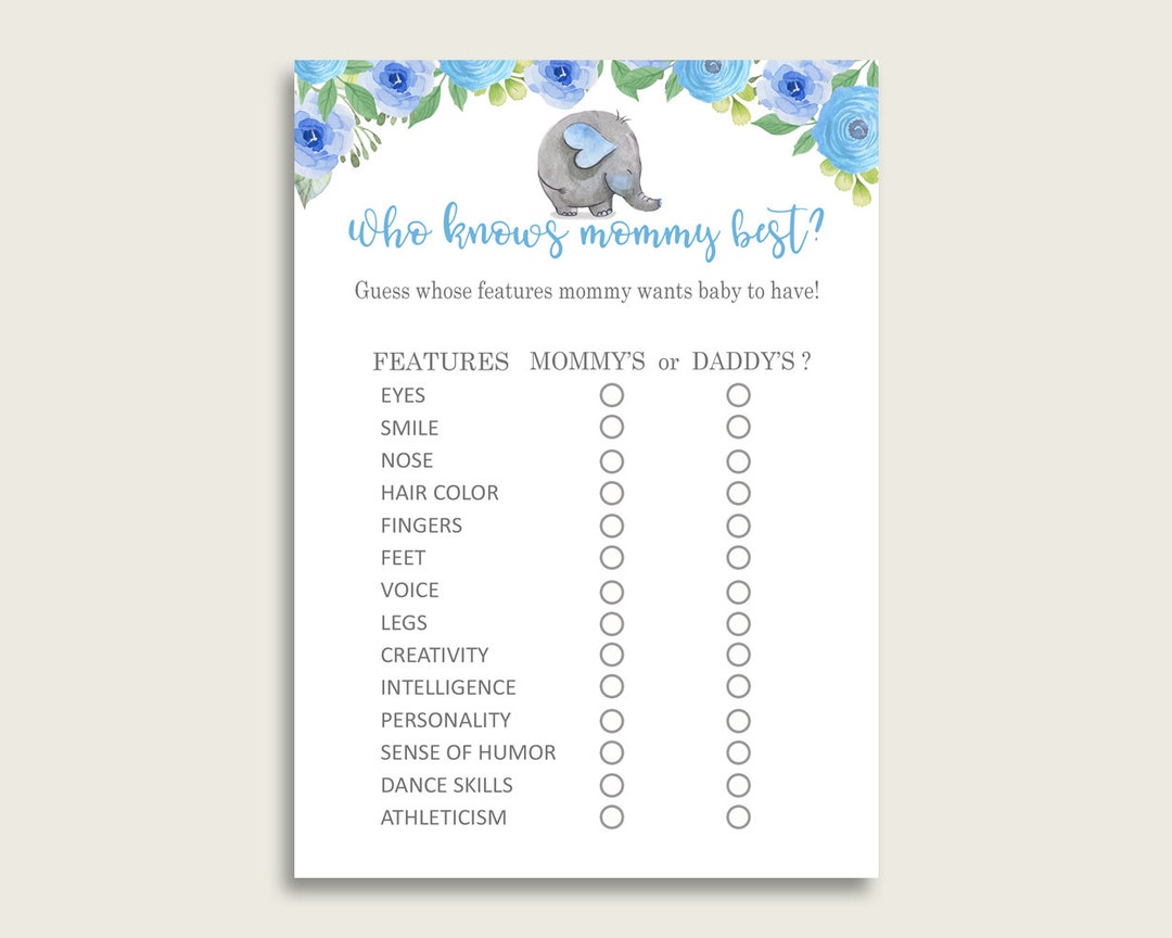 Blue Gray Who Knows Mommy Best Game, Guess the Features, Elephant Blue ...