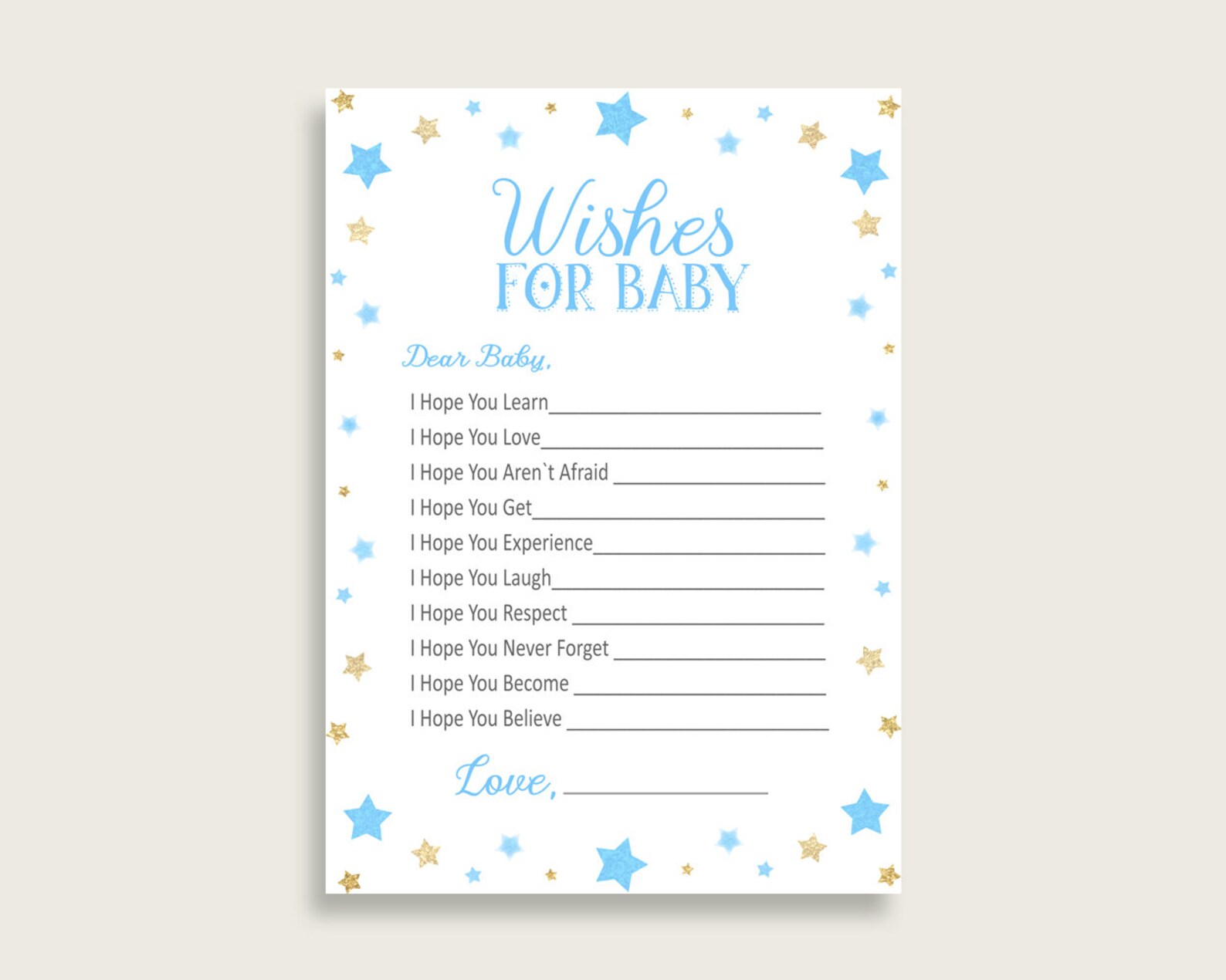 Blue Gold Wishes for Baby Cards & Sign Stars Baby Shower Boy - Etsy