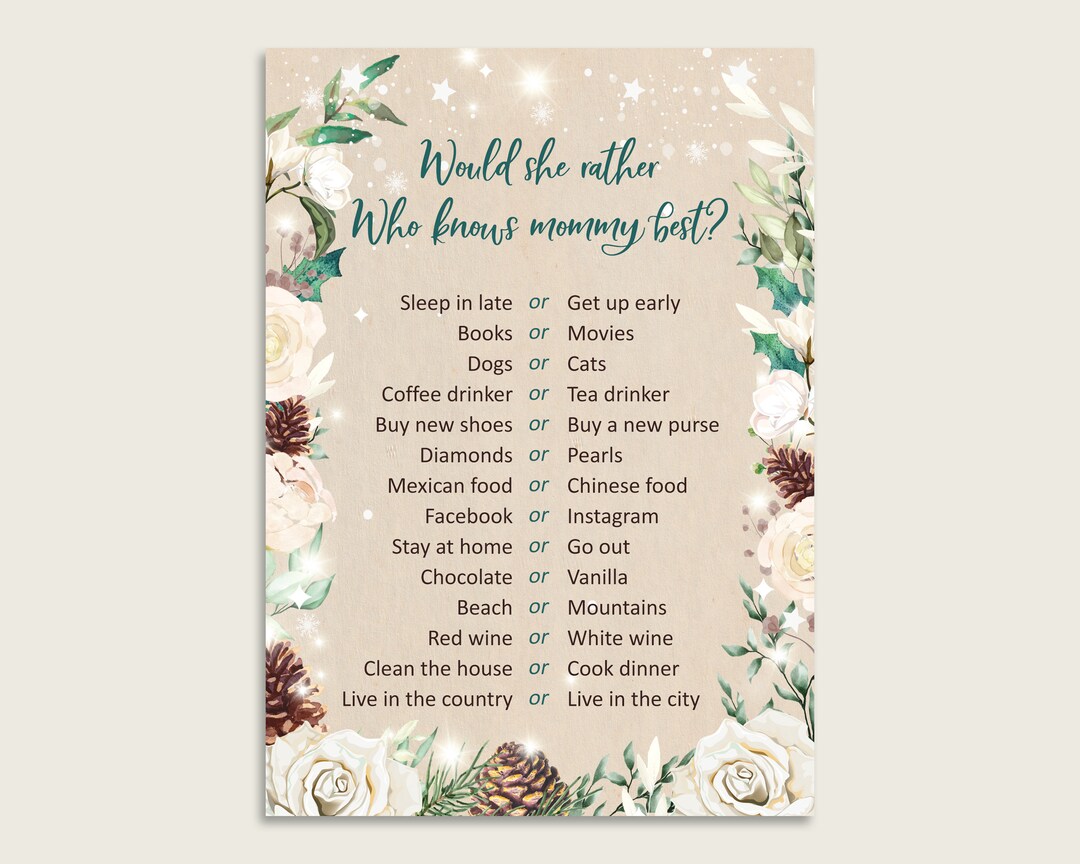 Printable Would She Rather Baby Shower Game, Who Knows Mommy Best ...