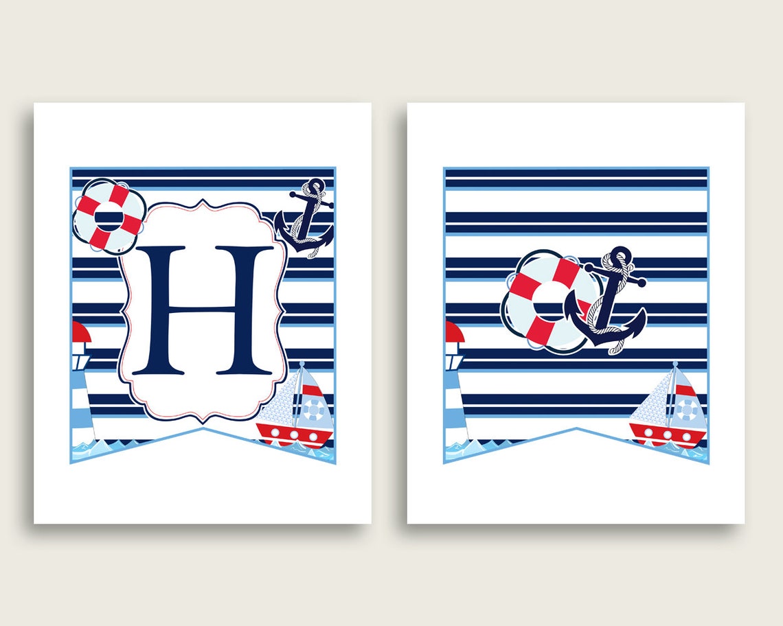 Nautical Baby Shower Banner All Letters Birthday Party Banner - Etsy