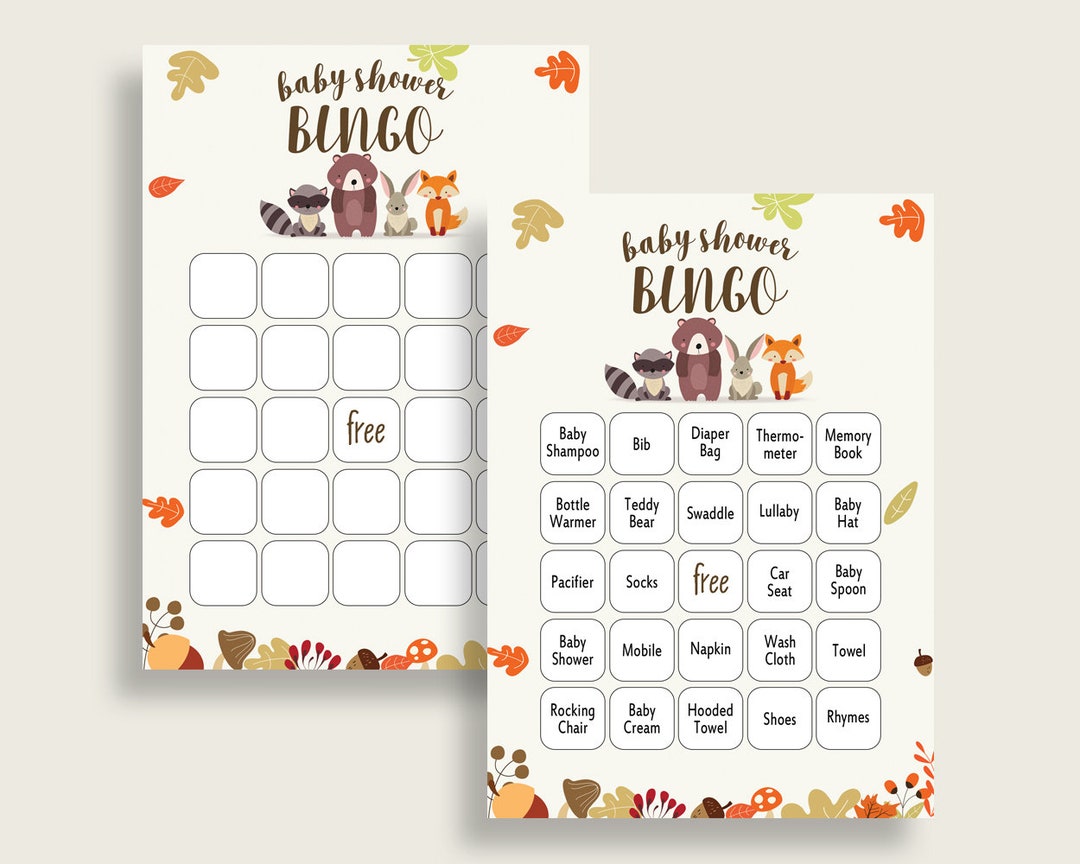 Woodland Baby Shower Bingo Cards Printable, Brown Beige Baby Shower ...