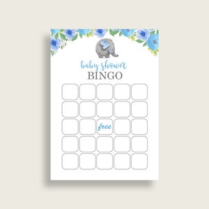 Elephant Blue Baby Shower Bingo Cards Printable, Blue Gray Baby Shower ...
