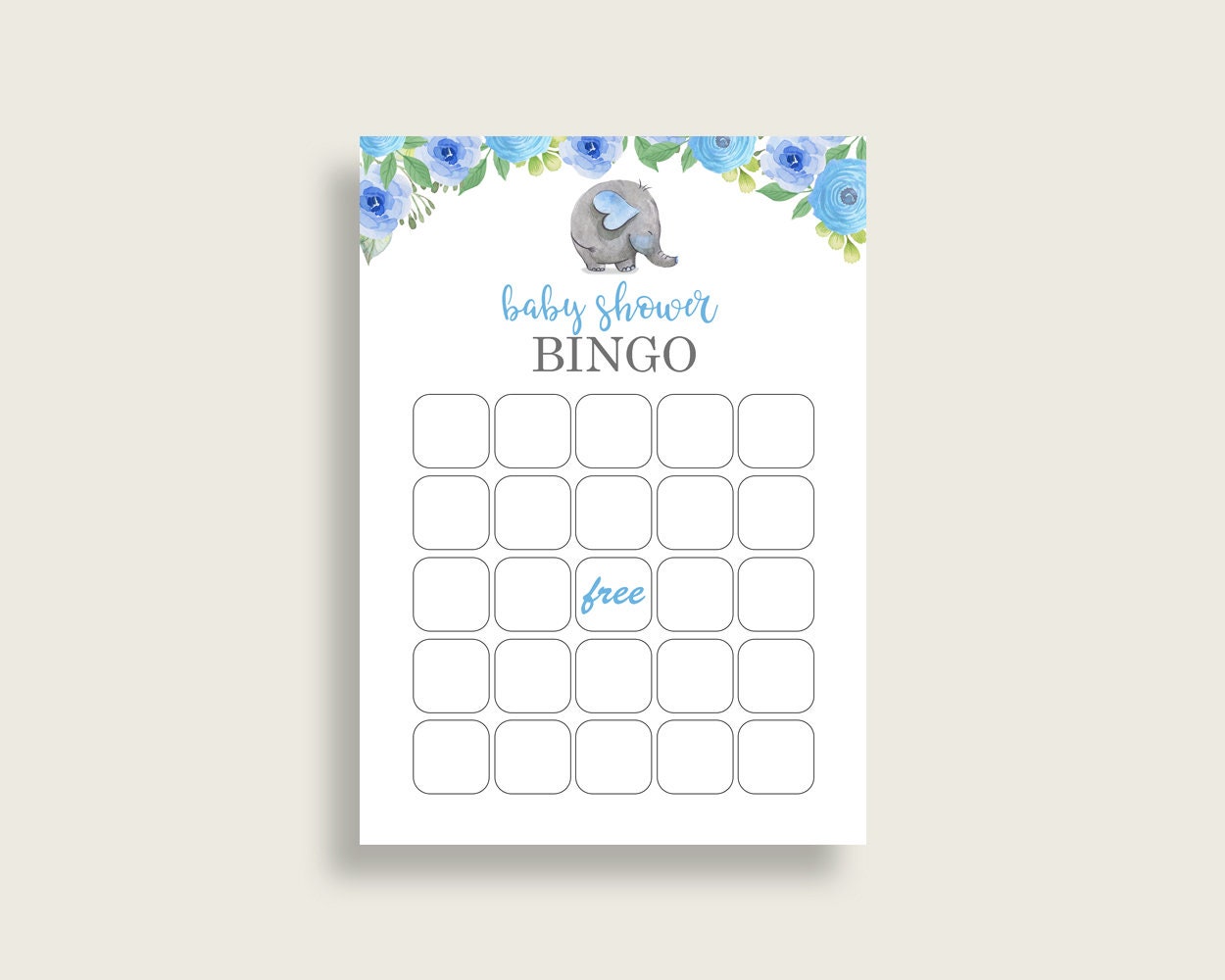 Elephant Blue Baby Shower Bingo Cards Printable Blue Gray - Etsy