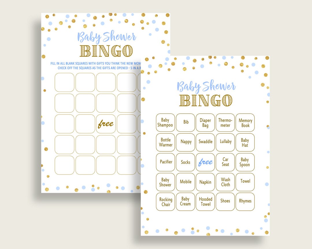 Bingo Baby Shower Bingo Confetti Baby Shower Bingo Blue Gold Baby ...