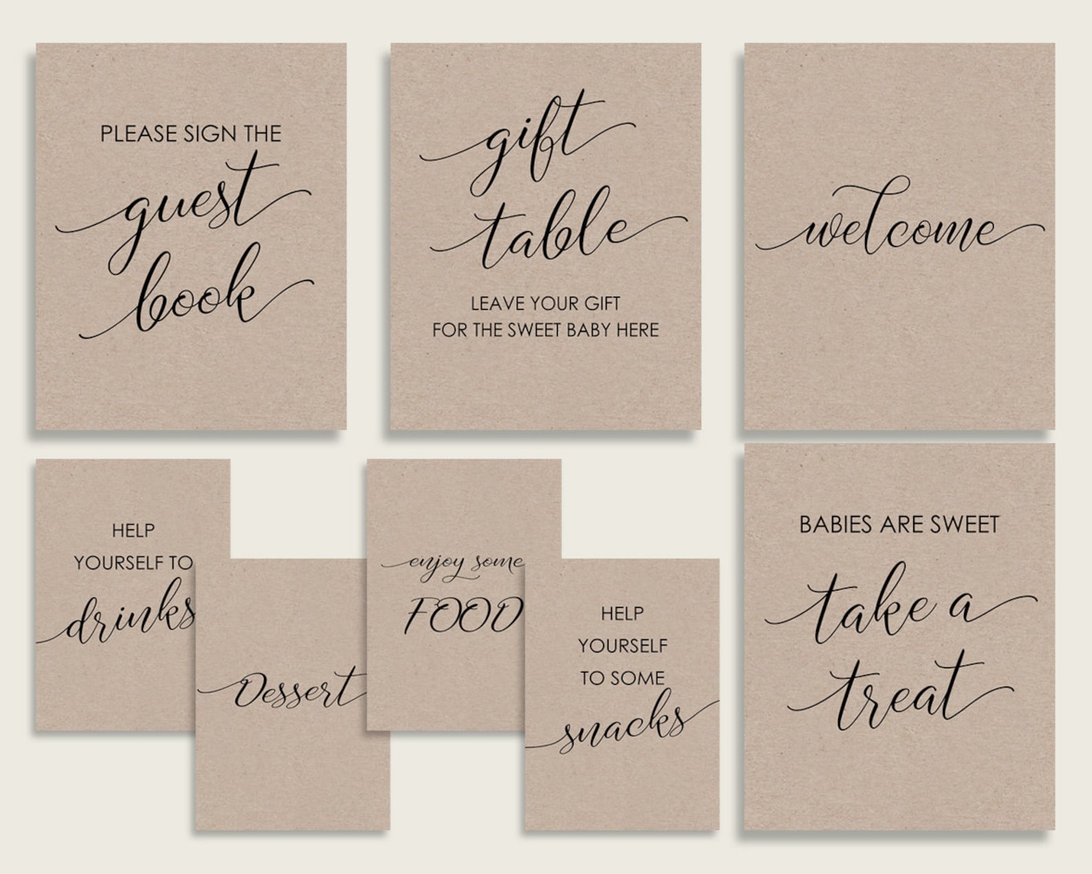 Table Signs Baby Shower Table Signs Kraft Baby Shower Table | Etsy