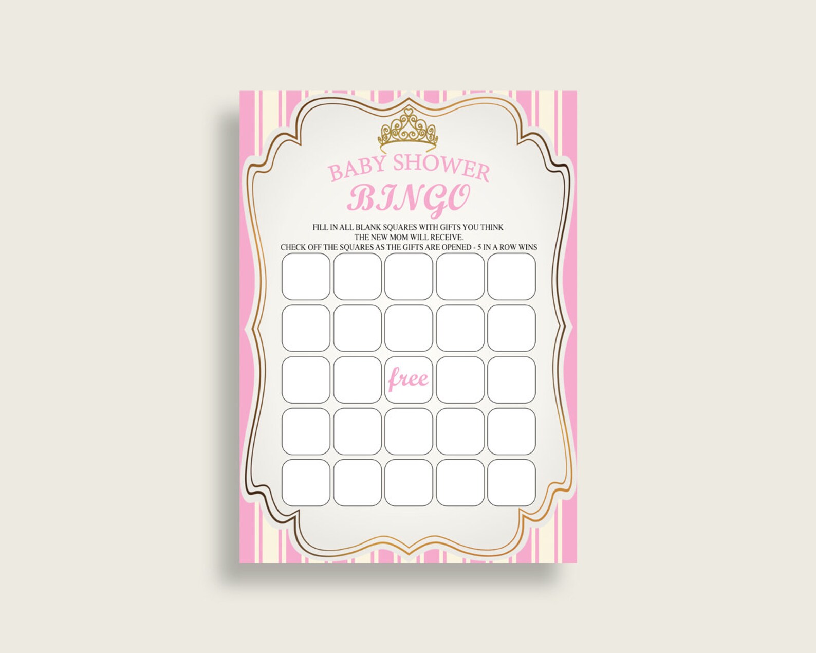 Royal Princess Baby Shower Bingo Cards Printable, Pink Gold Baby Shower ...