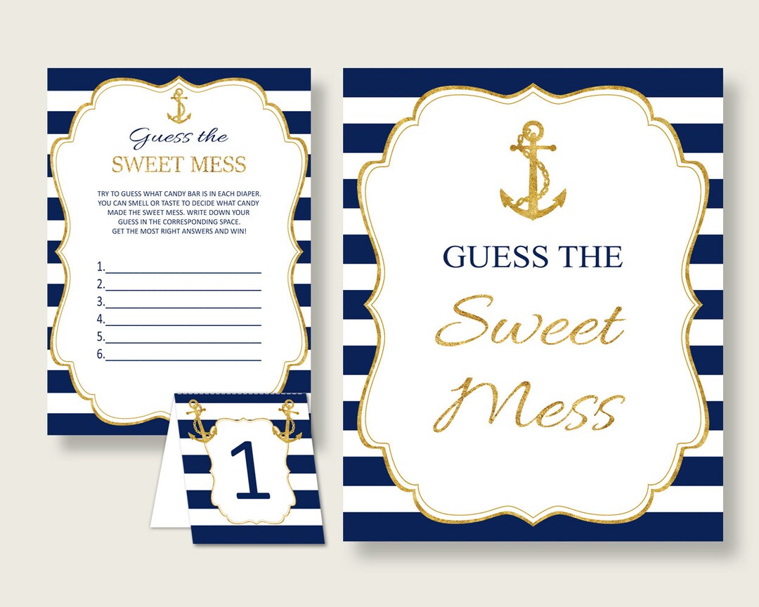Anchor Guessing Game Baby Shower Boy, Blue Gold Guess the Sweet Mess ...