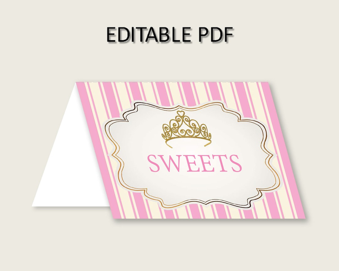 Royal Princess Folded Food Tent Cards Printable, Pink Gold Editable Pdf ...