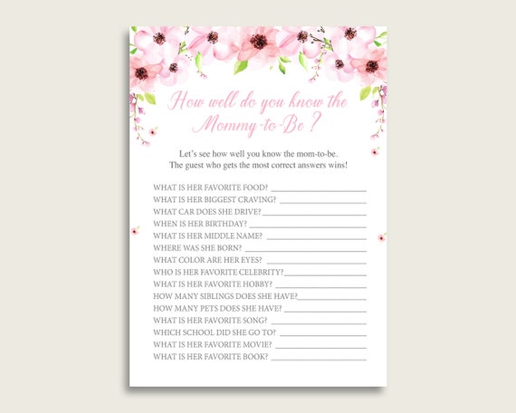 Pink Green How Well Do You Know Mommy Game, Flower Blush Baby Shower ... Pink Green How Well Do You Know Mommy Game, Flower Blush Baby Shower ...