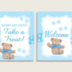 Teddy Bear Baby Shower Boy Table Signs Printable, Blue Brown Party ...