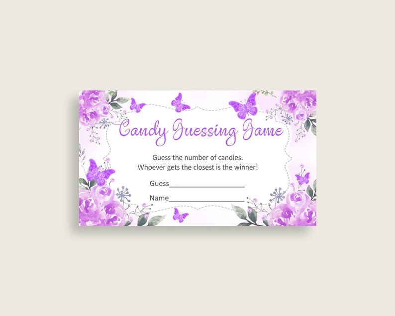 Purple White Candy Guessing Game, Butterfly Baby Shower Girl Sign and ...