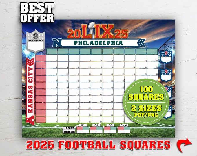 Reusable 50 Super Bowl Squares Box Block Pool Chart 22 X 34 - Great for ...