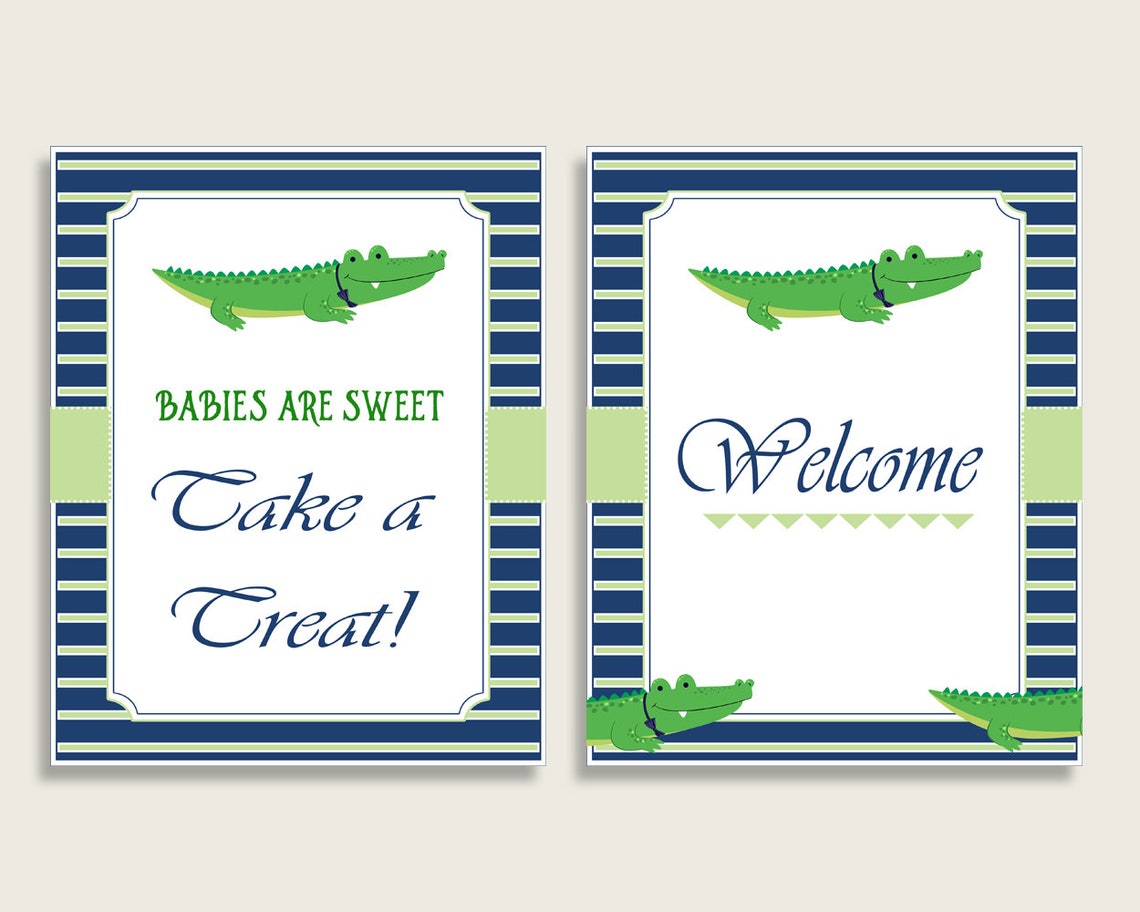 Alligator Baby Shower Boy Table Signs Printable Blue Green | Etsy