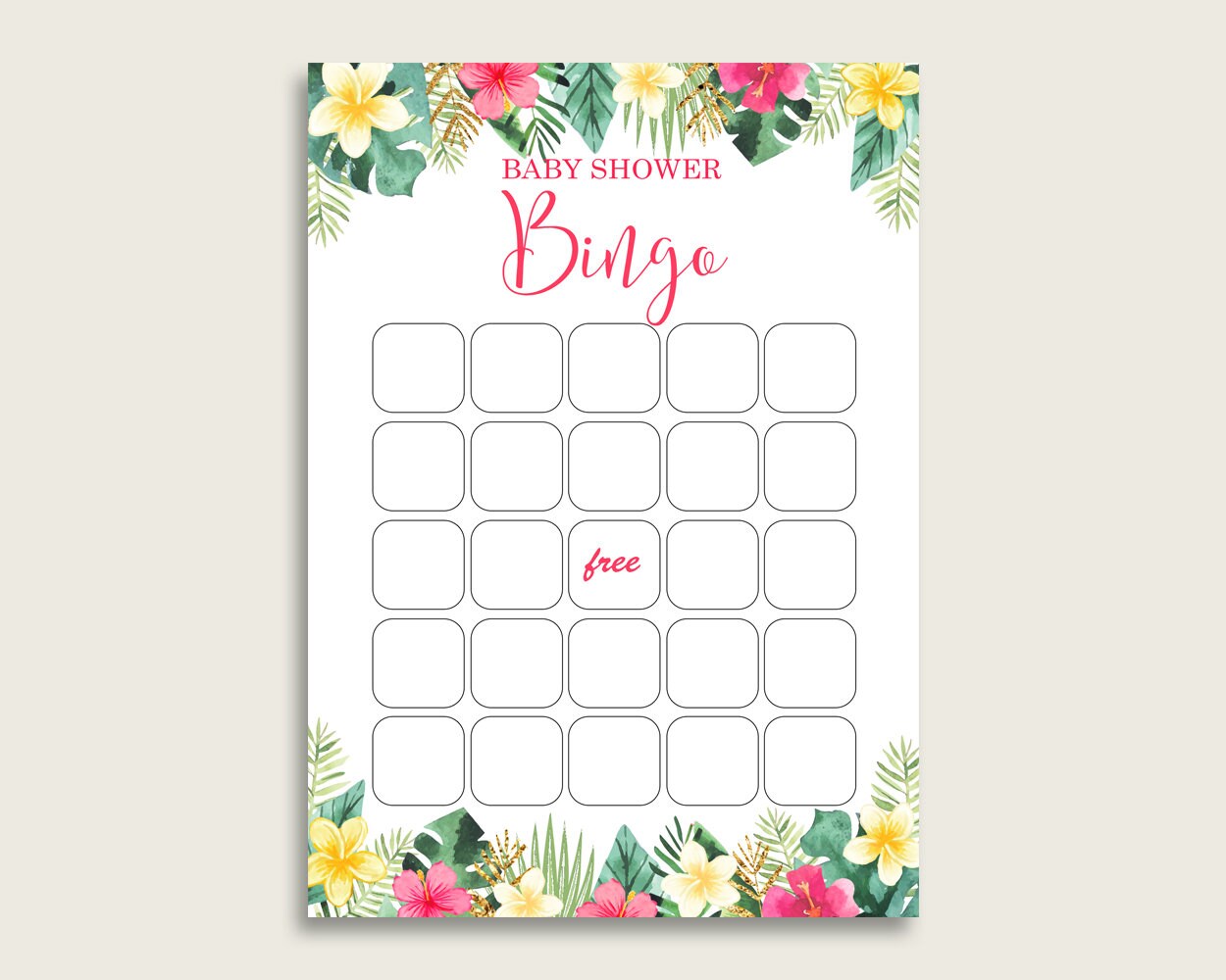 Empty Bingo Baby Shower Empty Bingo Hawaiian Baby Shower Empty Bingo ...