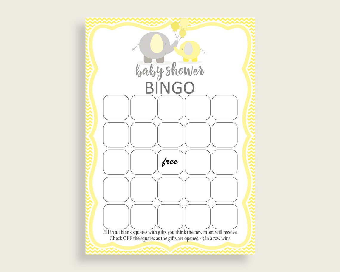 Empty Bingo Baby Shower Empty Bingo Yellow Baby Shower Empty Bingo Baby ...