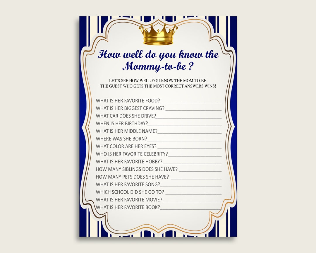 Blue Gold How Well Do You Know Mommy Game, Royal Prince Baby Shower Boy ...