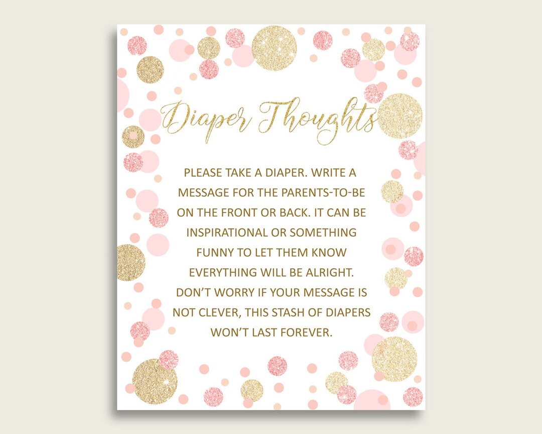 Dots Baby Shower Diaper Thoughts Printable, Girl Pink Gold Late Night ...