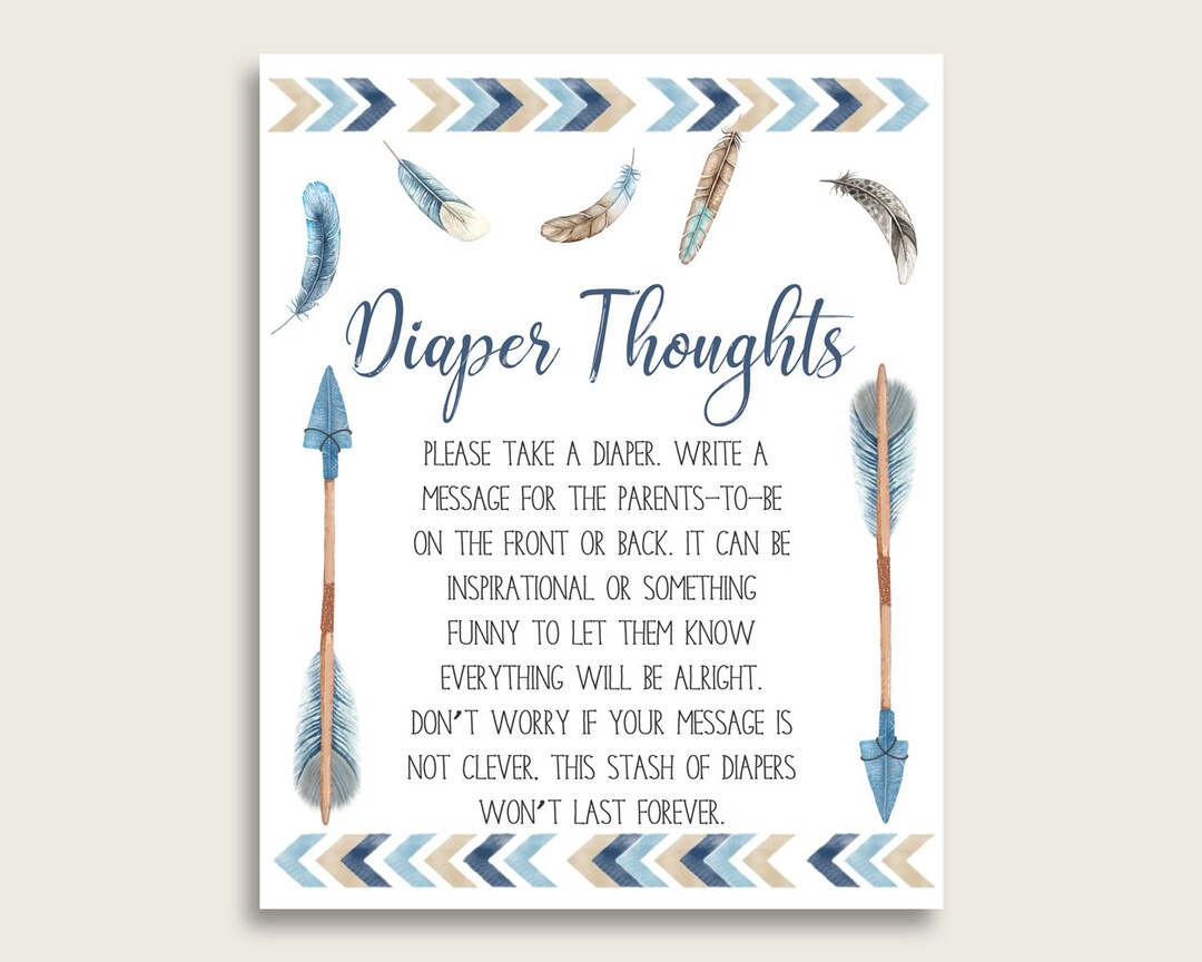 Tribal Arrows Baby Shower Diaper Thoughts Printable, Boy Blue Beige ...