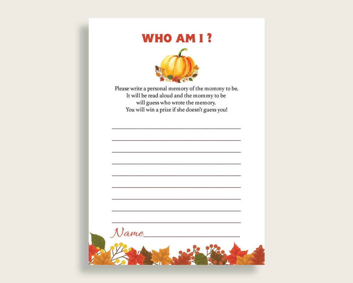 Fall Who Am I Game Printable Gender Neutral Baby Shower | Etsy