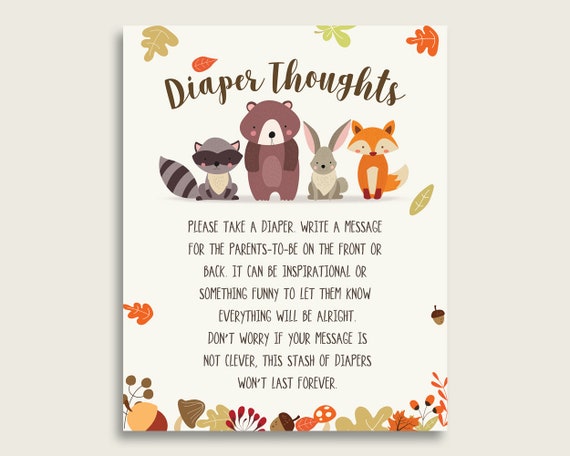 Woodland Baby Shower Diaper Thoughts Printable, Gender Neutral Brown ...