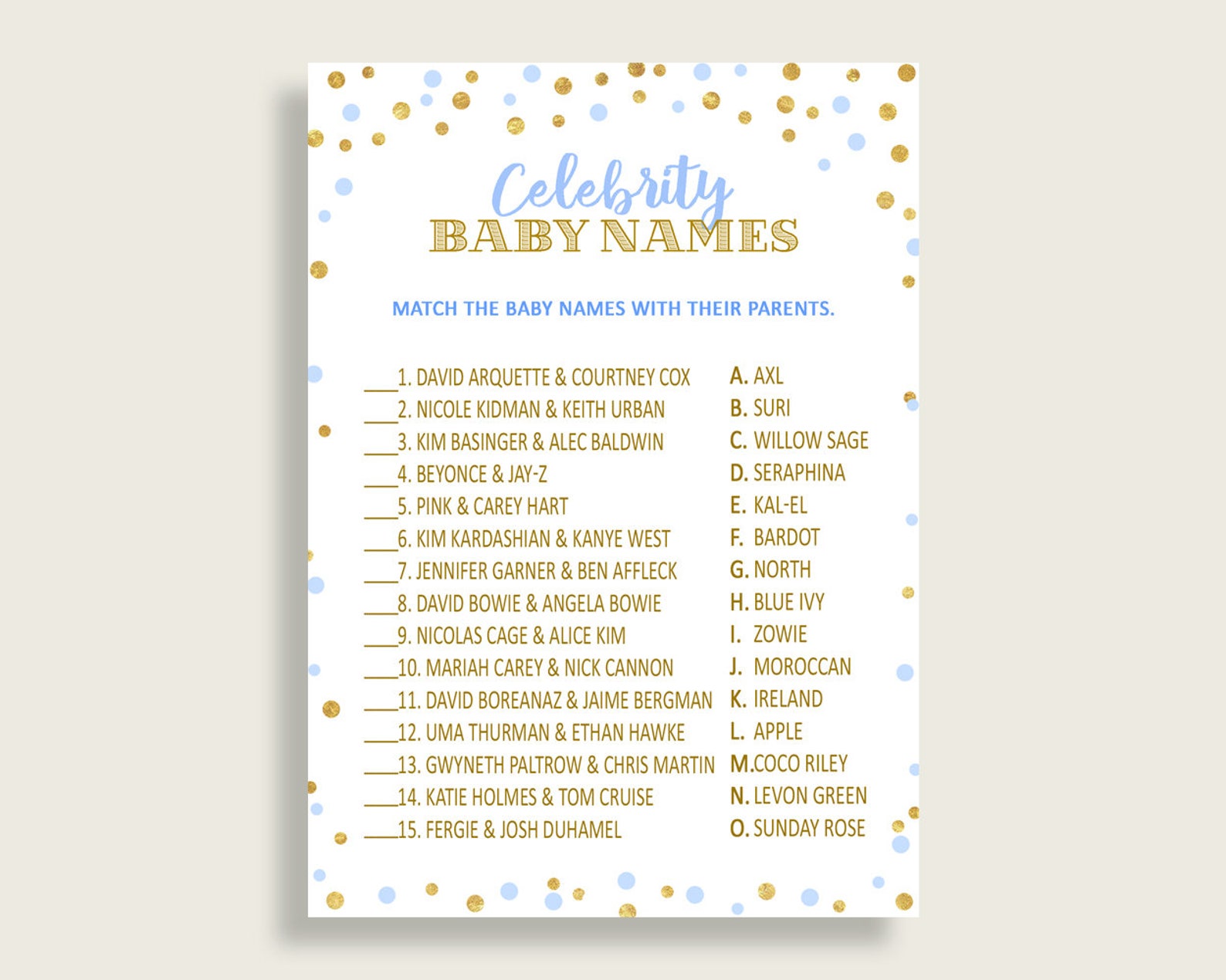 Celebrity Baby Names Baby Shower Celebrity Baby Names Confetti - Etsy