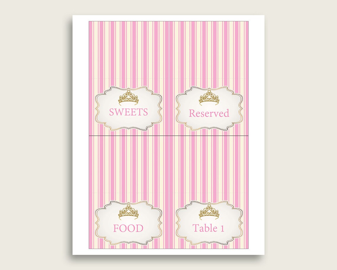 Royal Princess Folded Food Tent Cards Printable, Pink Gold Editable Pdf ...