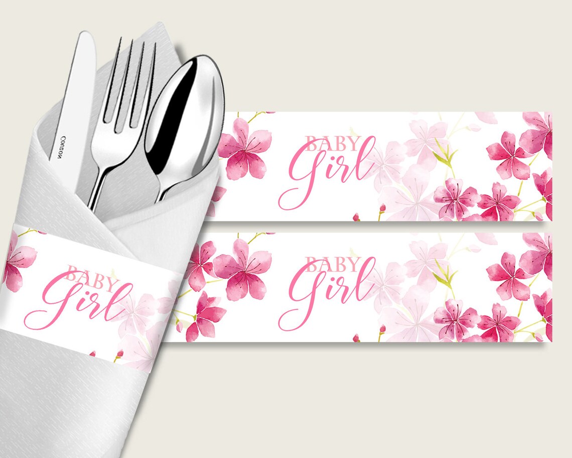 Cherry Blossom Baby Shower Napkin Rings Printable Pink White - Etsy