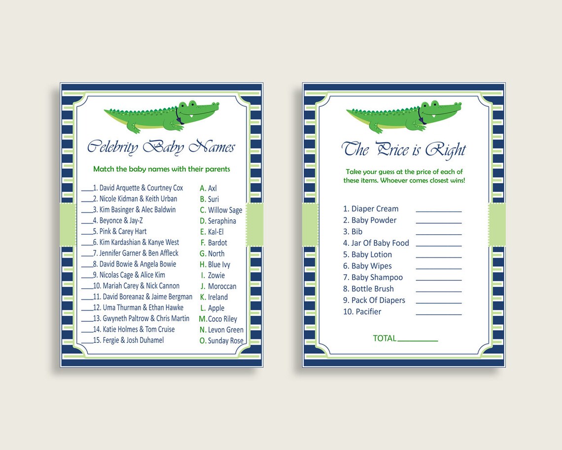Alligator Baby Shower Games Printable Pack Blue Green Baby | Etsy
