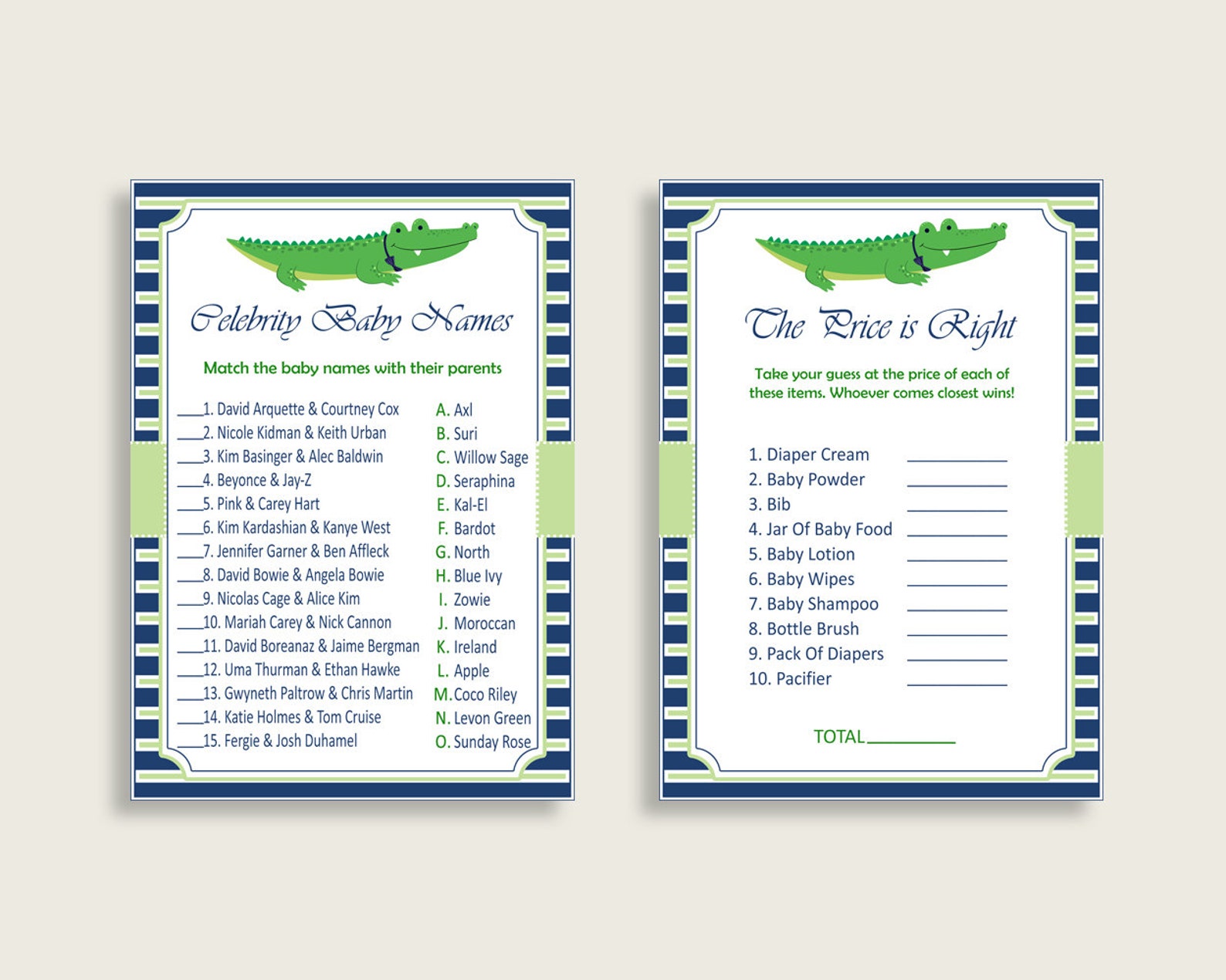 Alligator Baby Shower Games Printable Pack, Blue Green Baby Shower ...