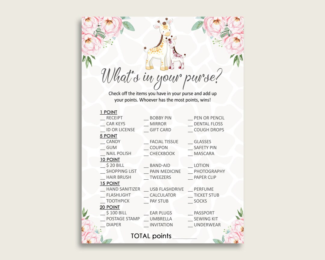 Giraffe What's in Your Purse Game Printable, Pink Yellow Whats in Your ...