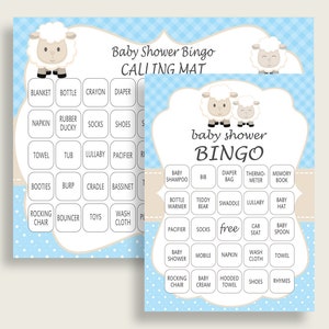 Little Lamb Baby Shower Bingo Cards Printable, Blue White Baby Shower ...