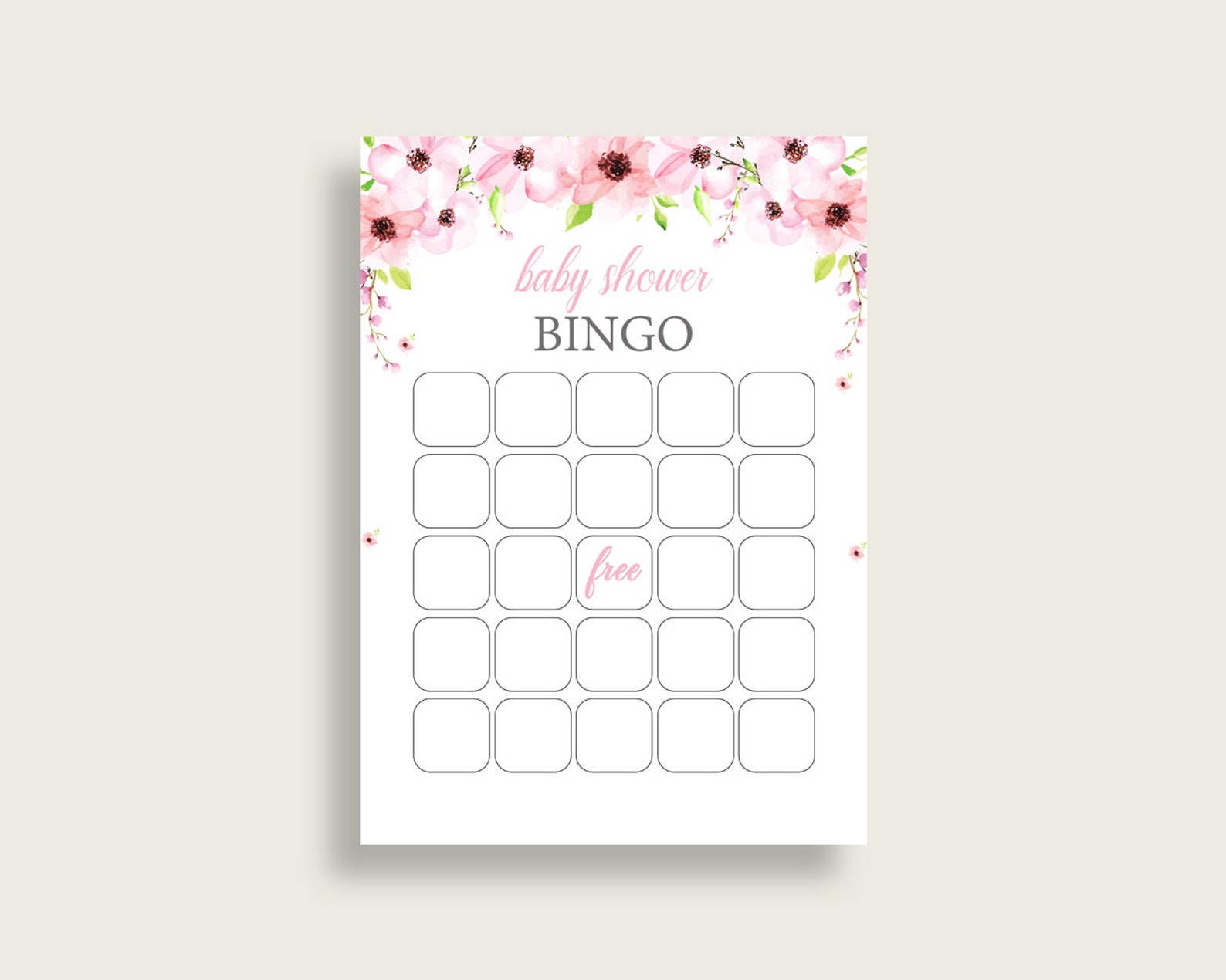Flower Blush Baby Shower Bingo Cards Printable Pink Green | Etsy