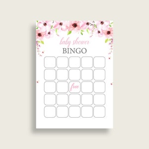 Flower Blush Baby Shower Bingo Cards Printable, Pink Green Baby Shower ...