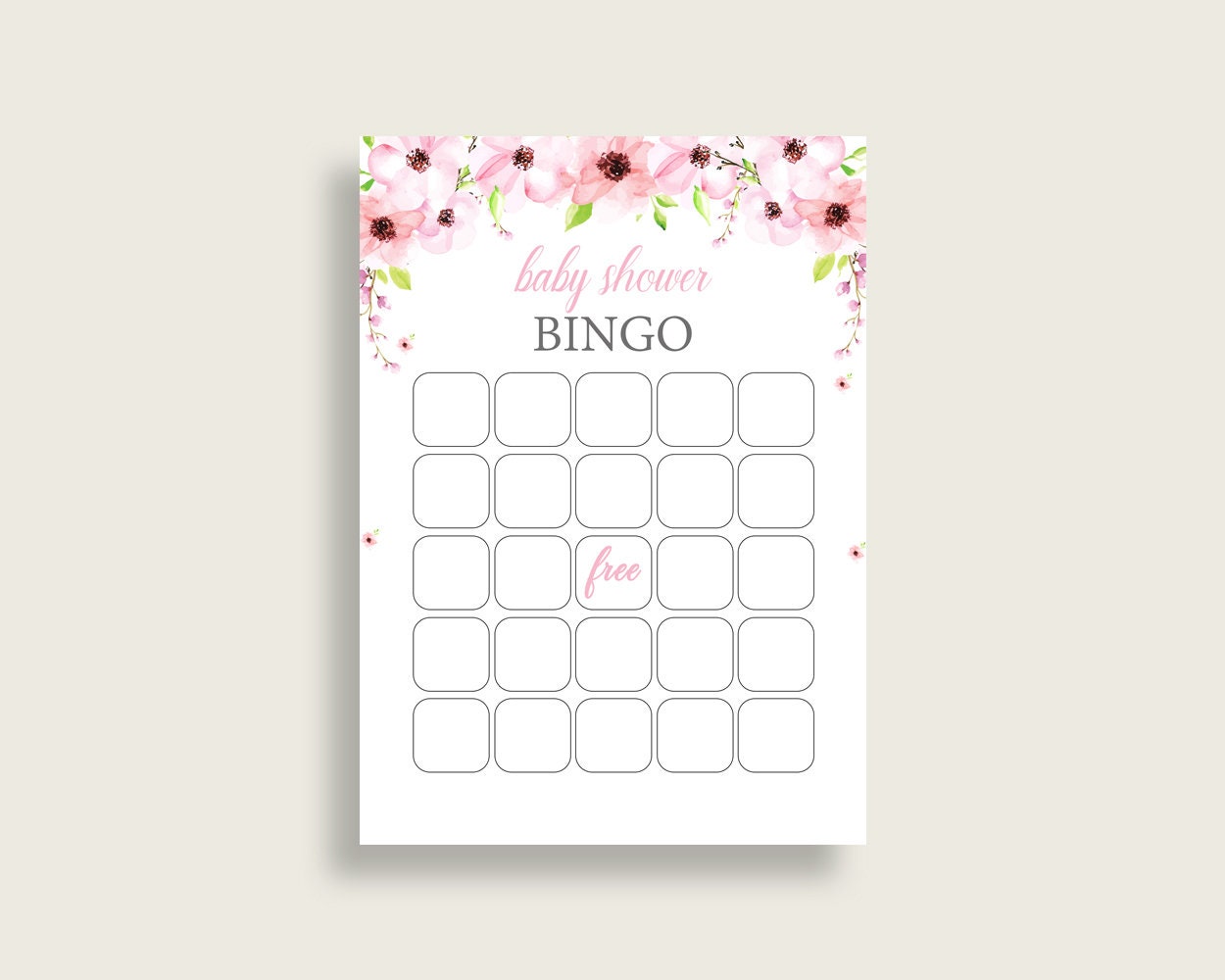 Flower Blush Baby Shower Bingo Cards Printable Pink Green - Etsy