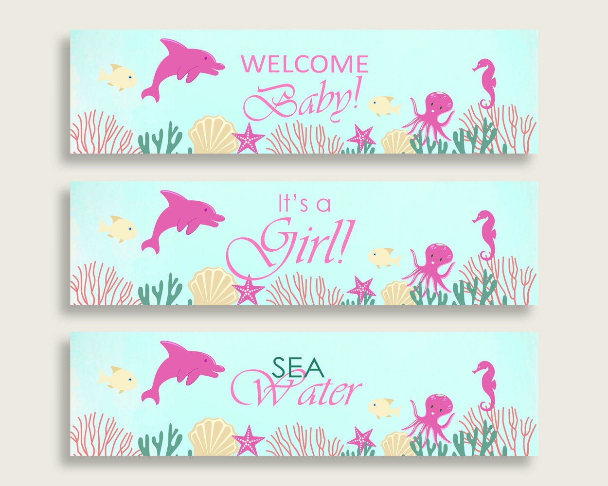 Pink Green Water Bottle Labels Printable, Under the Sea Water Bottle ...