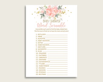Girl Baby Shower Word Scramble Game Printable Cute Watercolor | Etsy