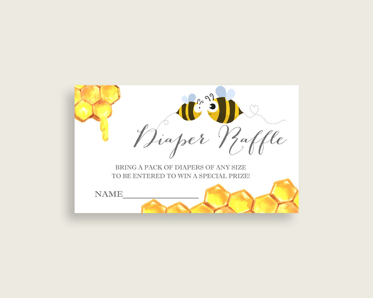 Bee Baby Shower Diaper Raffle Tickets Game, Gender Neutral Yellow White ...