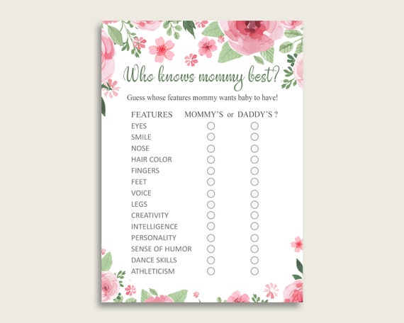 Pink Green Who Knows Mommy Best Game, Guess The Features, Watercolor ...
