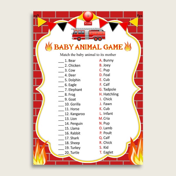 Fireman Baby Shower Animal Game - Etsy