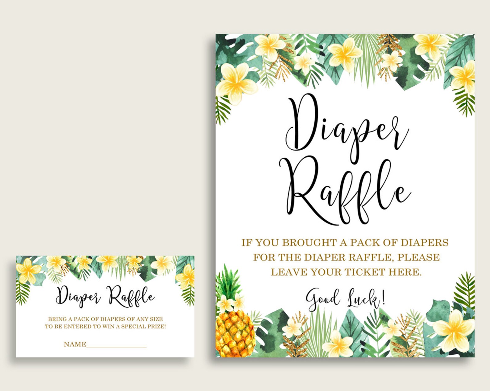 Tropical Baby Shower Diaper Raffle Tickets Game Gender | Etsy