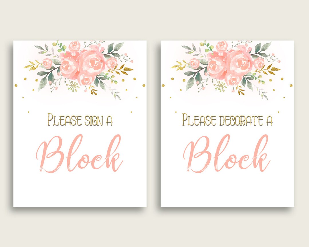 Pink Gold Please Sign A Block Sign and Decorate A Block Sign Printables ...