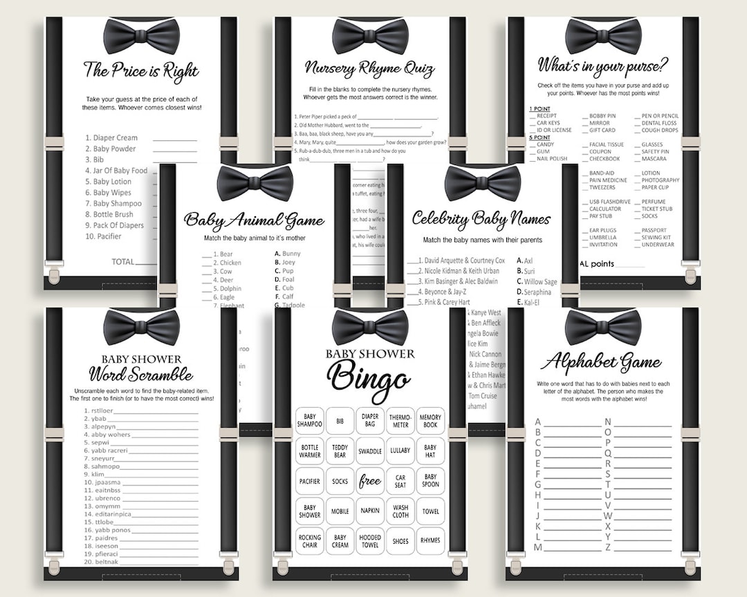 Little Man Baby Shower Games Printable Pack, Black Beige Games Package ...