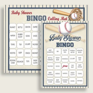 Baseball Baby Shower Bingo Cards Printable, Blue Beige Baby Shower Boy ...