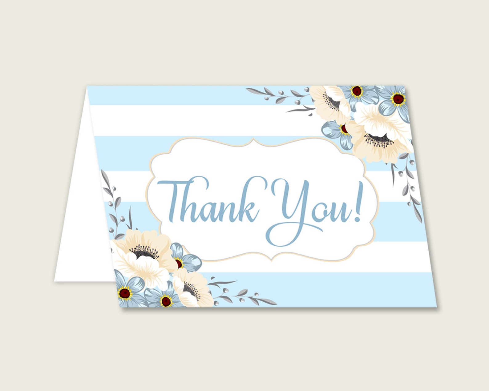 Blue White Thank You Cards Printable, Stripes Baby Shower Thank You ...