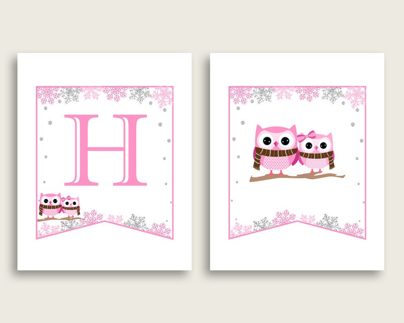 Winter Owl Baby Shower Banner All Letters, Birthday Party Banner ...